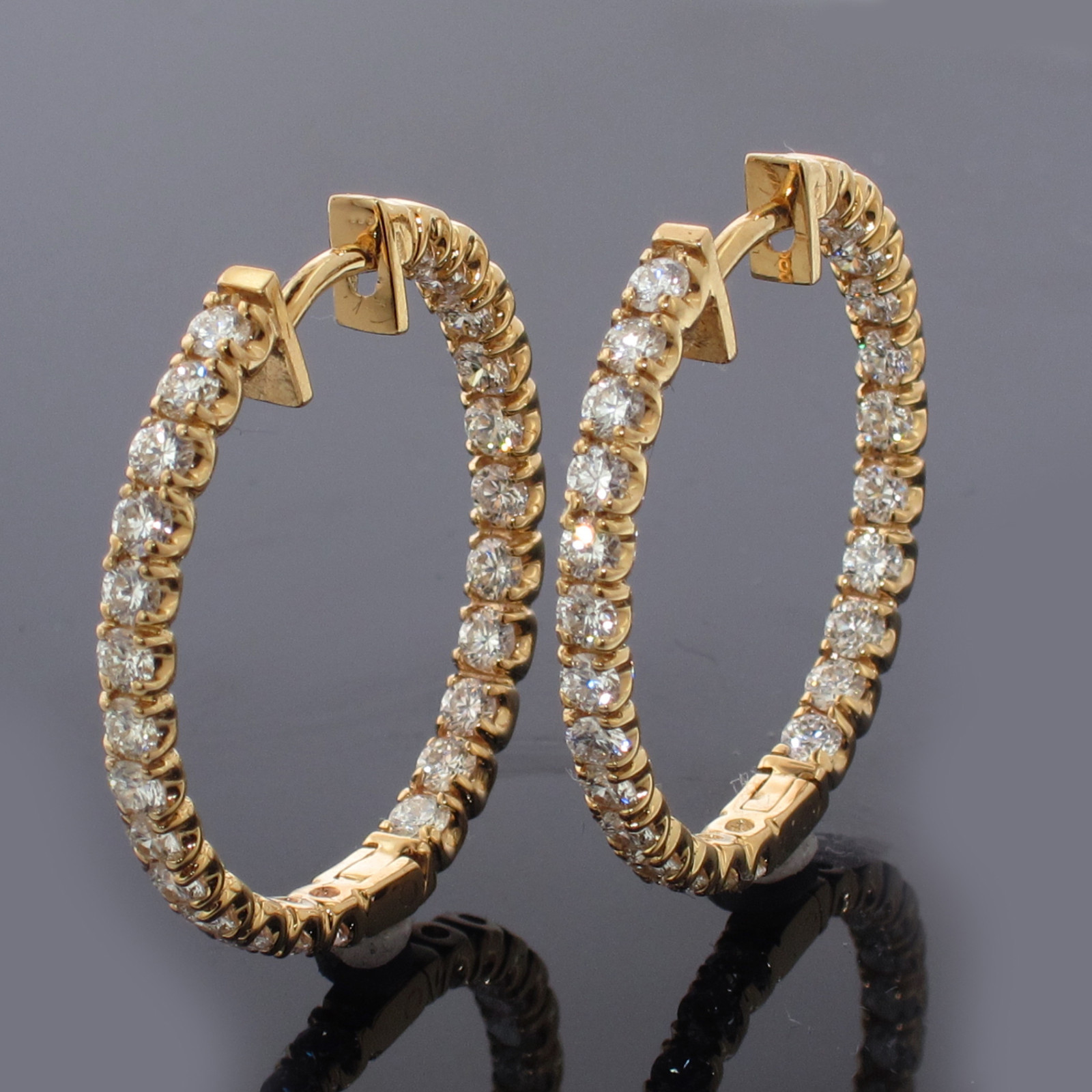 2.50 CT TW Inside/Outside Round Diamond Hoops in 14k Yellow Gold New | eBay