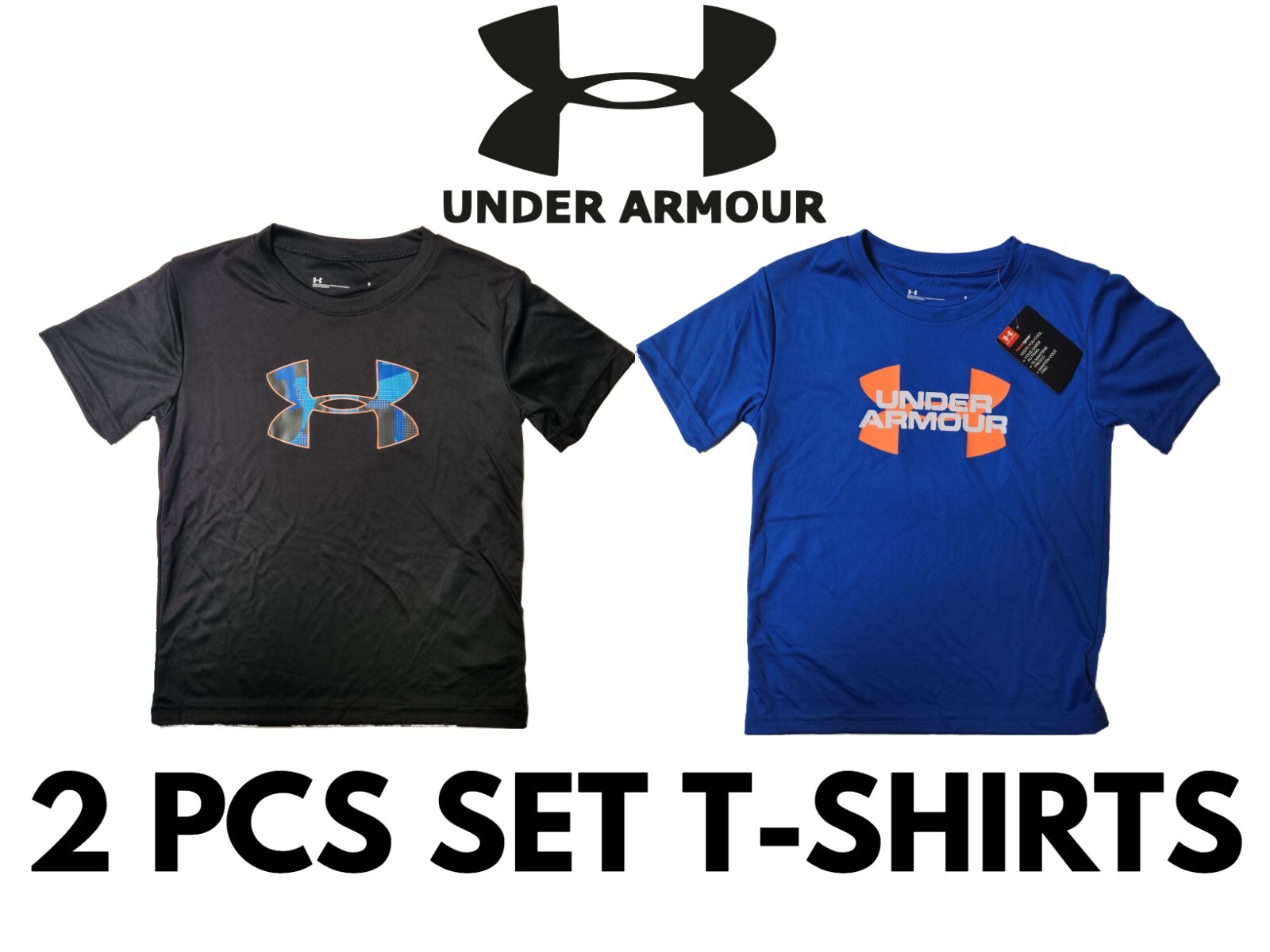 NEW! Under Armour Heat Gear Boy's Shirt 2 T-SHIRT TEE SET SIZE 6 BLUE ...