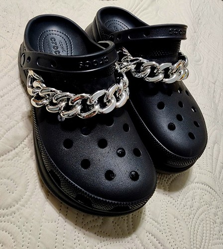 Crocs Womens 9 Mega Crush Clog Shoe Black Platform Silver Chain Indie ...