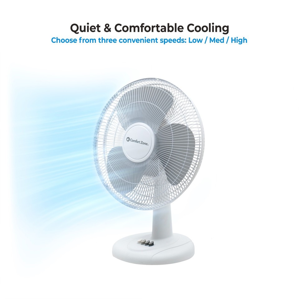 Comfort Zone Oscillating Table Fan, 12 Inches, 3 Speeds, Adjustable ...