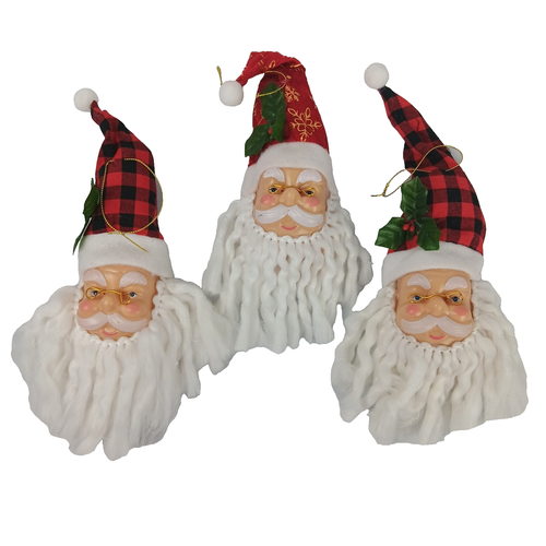 Christmas Santa Claus Face Head Ornament Tree Decorations Yarn Plastic ...