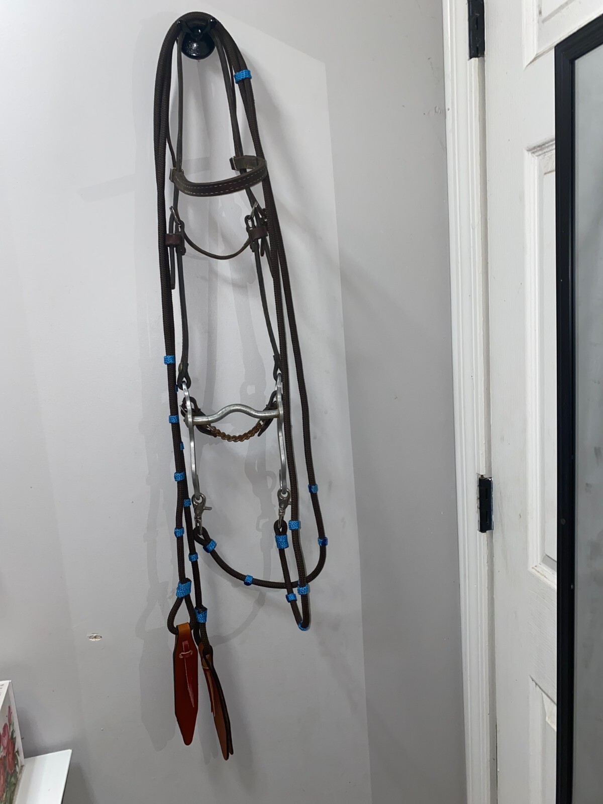 BROWN LEATHER WESTERN BRIDLE, BIT & NEW ROUND NYLON REINS W LEATHER ...