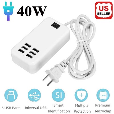 Multi 6 Port USB Hub Wall Charger Station Fast Charging AC Power ...