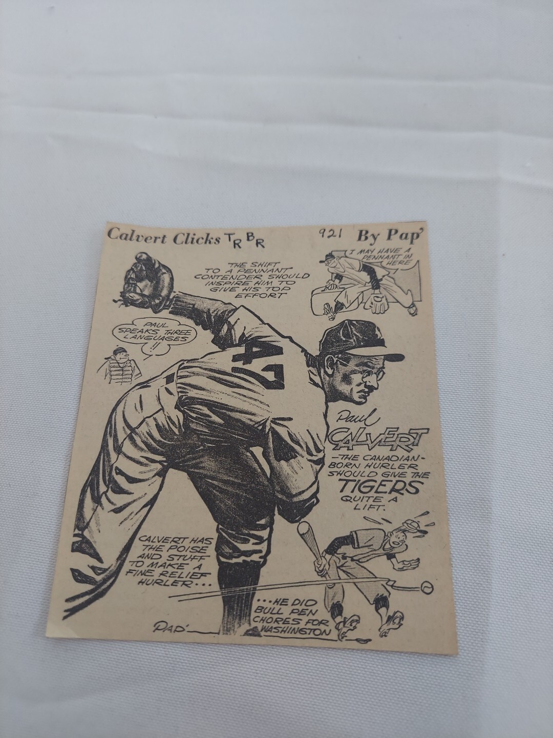 Paul Calvert Tigers Baseball Comic Sport Drawing Newspaper Clipping By ...