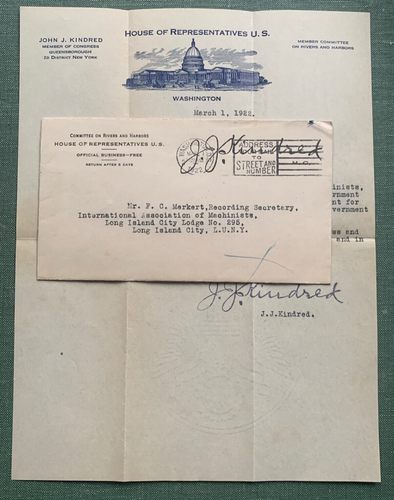 1922 CONGRESS FREE FRANK SIGNED LETTER KINDRED POLITICAL AUTOGRAPH ...