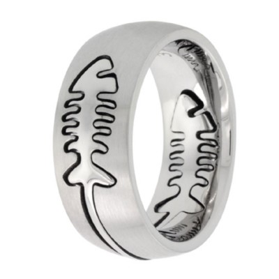 Stainless Steel Domed Wedding Band Ring w/ Fish Bone Cut-out, Comfort ...