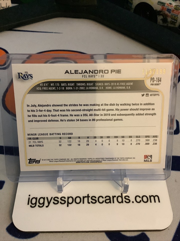 Alejandro Pie Pink 113/199 Parallel 2022 Topps Pro Debut Baseball Tampa ...