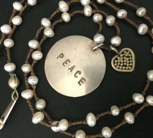 Vintage Necklace MARKED 925 STERLING SILVER Rope Peace Pendant PEARL ...