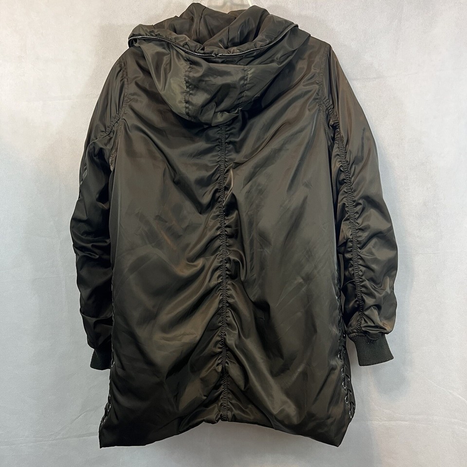 Steve Madden Jacket Coat Olive Green Hooded Lace Up Sides Size Large | eBay