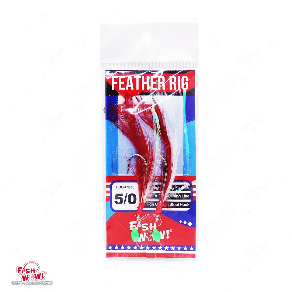 20pks Red White Size 5/0 Fishing Rockfish Feather Rig 2-hook Rock Cod ...