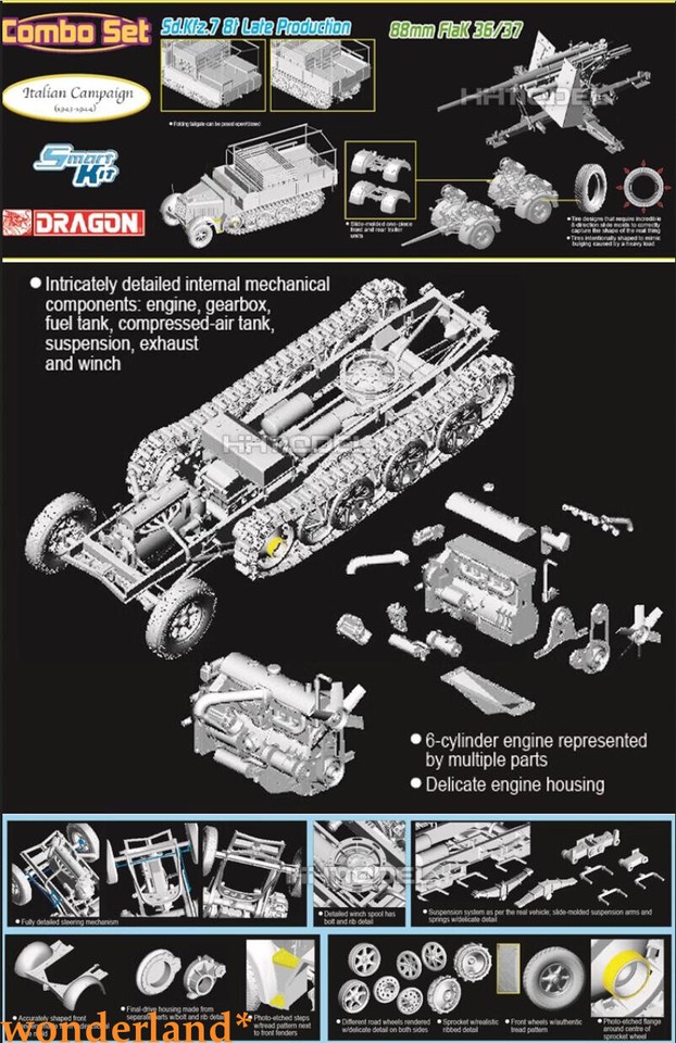 DRAGON 6971 1/35 German Sd.Kfz.7 8ton Late Production mit 88mm FlaK 36/ ...