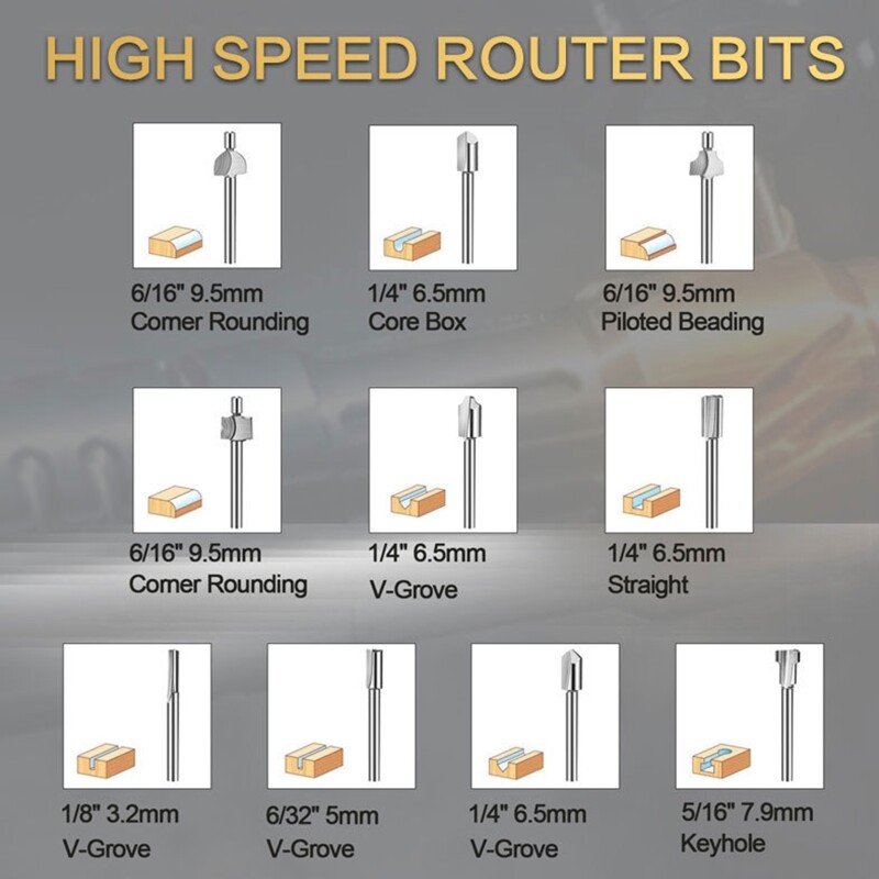 20Pcs 1/8 (3mm) Shank HSS Rotary Router Bits Tool for DIY Woodworking ...