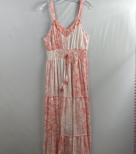 Anthropologie Me 2 Magic Maxi Dress Size L Coral Paisley Spaghetti ...