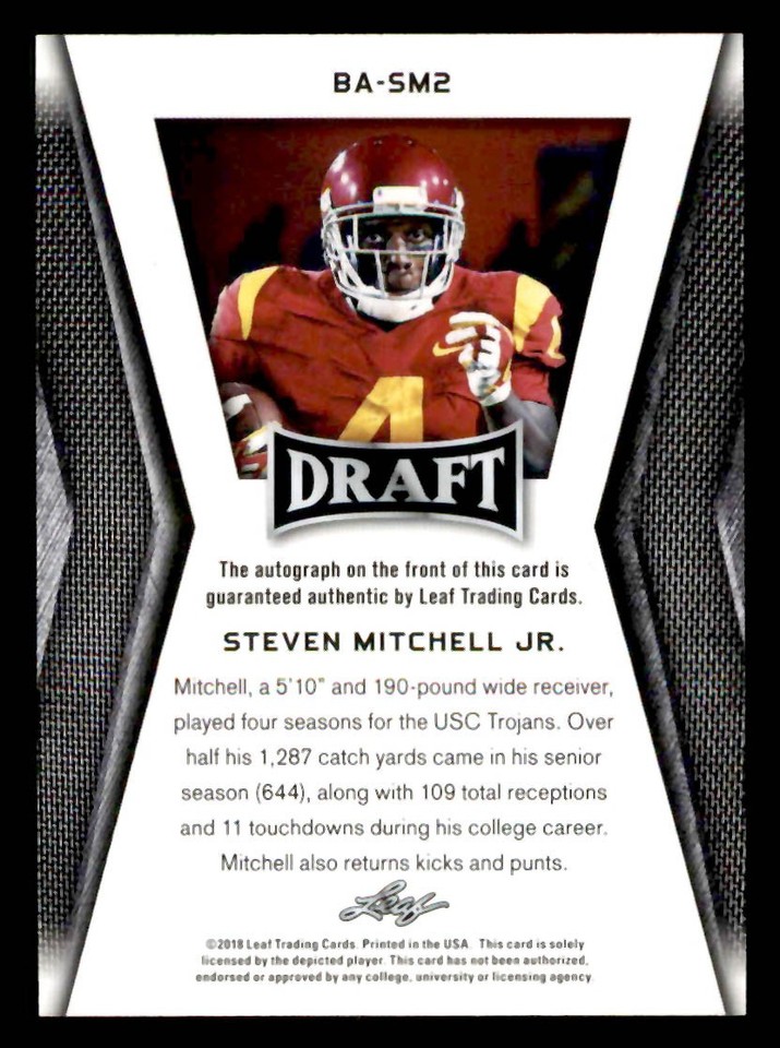 2018 Leaf Draft #BA-SM2 Steven Mitchell Jr. AUTO Gold USC Trojans | eBay