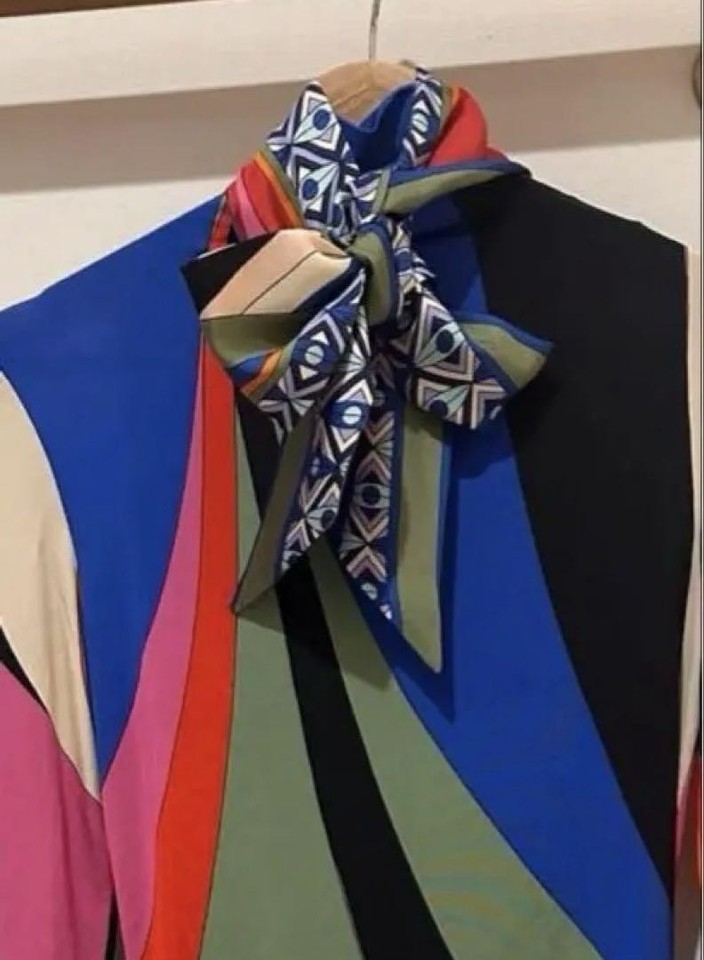 Emilio Pucci, Blouse, ribbon tie, bow tie blouse, Multicolor, Geometric ...