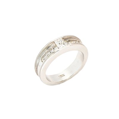 Ring 14k White Gold 0.55 CT H SI1 Princess & Round Shape 8.3 Grams Size ...