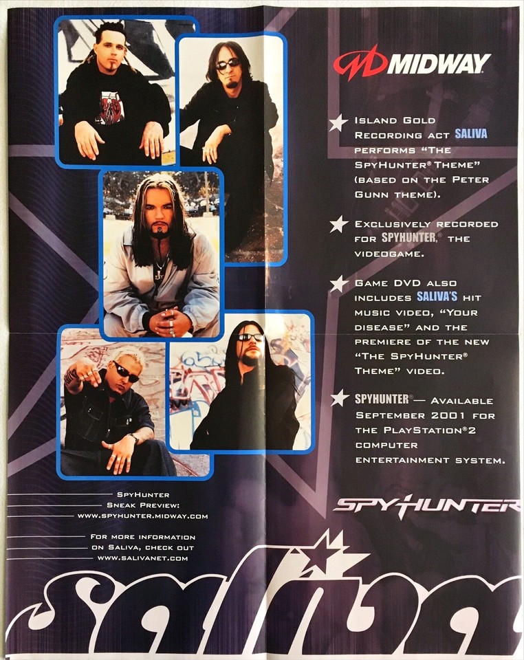 Poster 2001 Spyhunter PS2 & Saliva Band Double Sided Original Promo ...