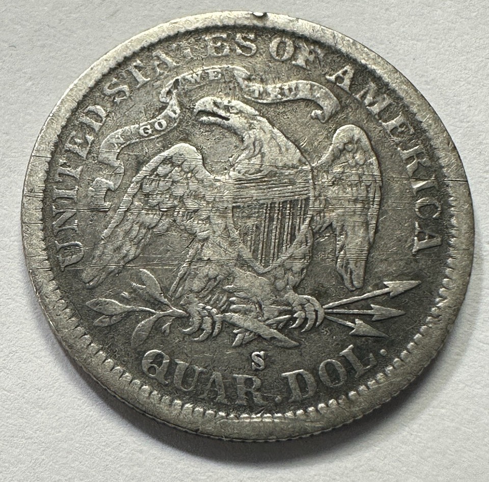 1877 S Silver Seated Liberty Quarter 25c Scratched Coin San Francisco ...