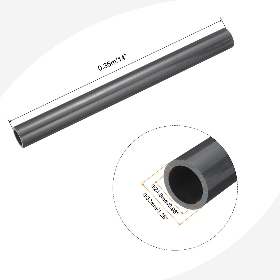 PVC Rigid Round Pipe 27.2mm ID 32mm(1 1/4") OD 350mm Light Grey High ...