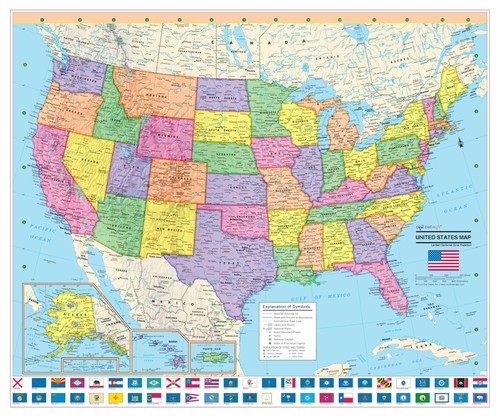 Cool Owl Maps United States Wall Map Poster 24"x20" US Flags - Paper | eBay