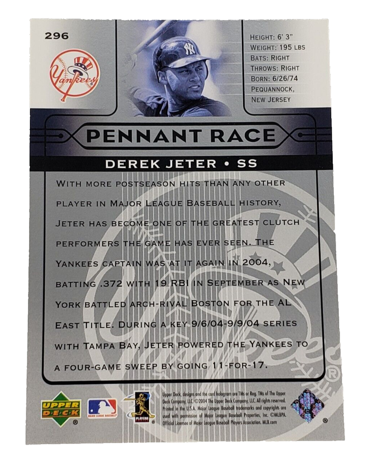 2005 Upper Deck Baseball Pennant Race Derek Jeter #296 New York Yankees ...