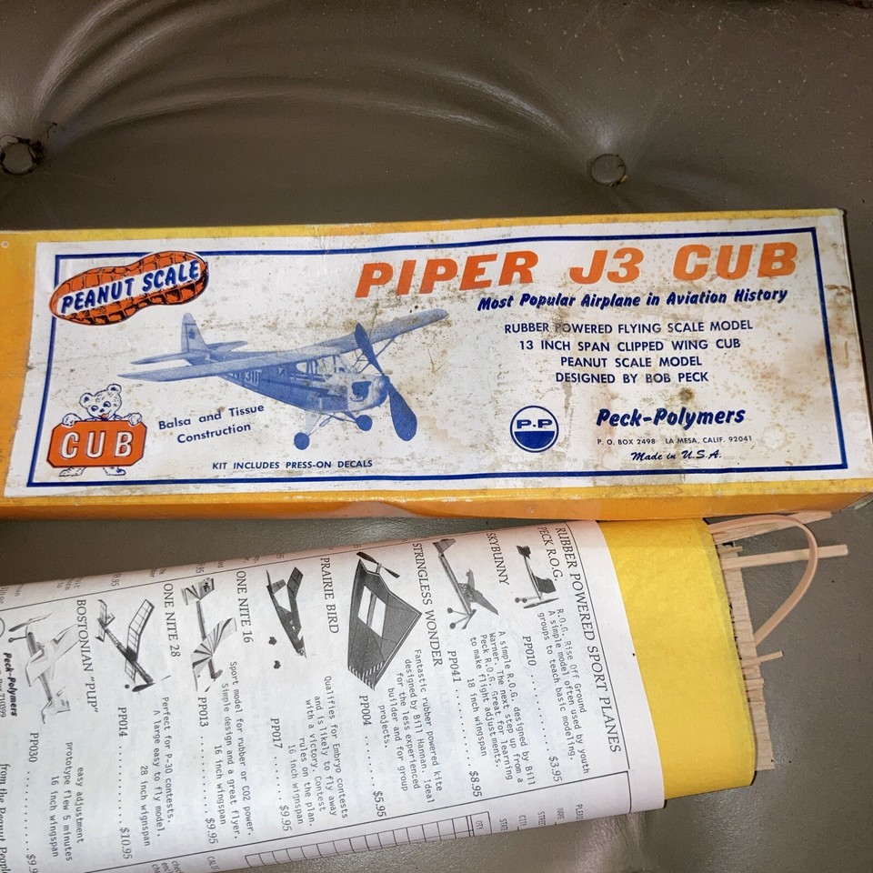 Peck Polymers Piper J-3 Cub Kit 13inch Wingspan Rubber Powered Peanut ...