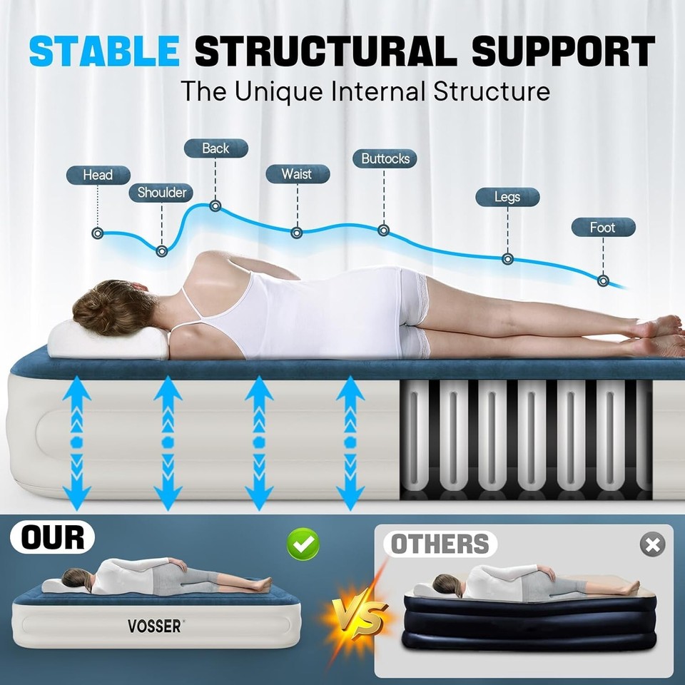VOSSER Queen 15" Air Mattress with Built-in Pump Fast & Easy Inflation ...