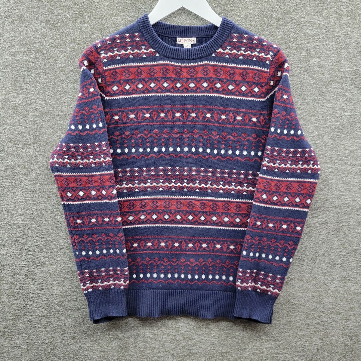Merona Sweater Women's Small Blue Red Fair Isle Crew Neck Merona Sweater Women's Small Blue Red Fair Isle Crew Neck