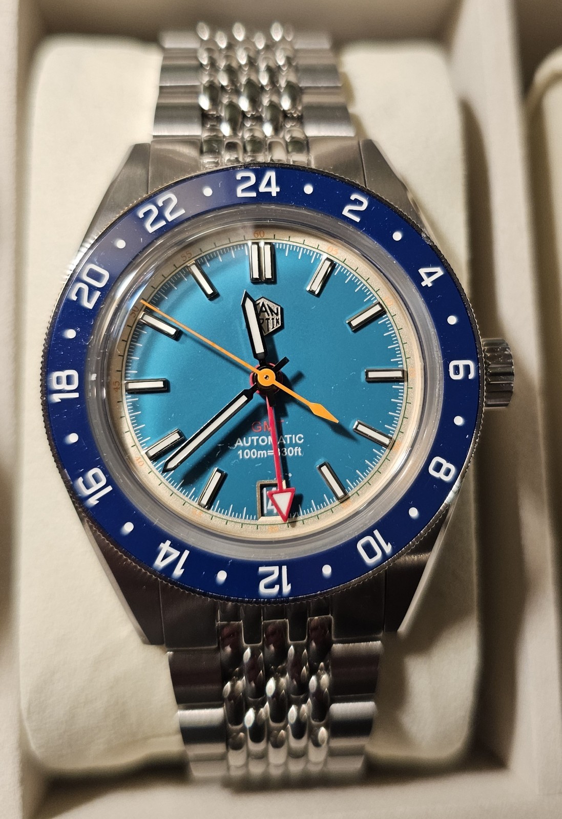 SAN MARTIN SN0116 GMT 39.5mm Blue/Green 100M Automatic NH34 Sapphire ...