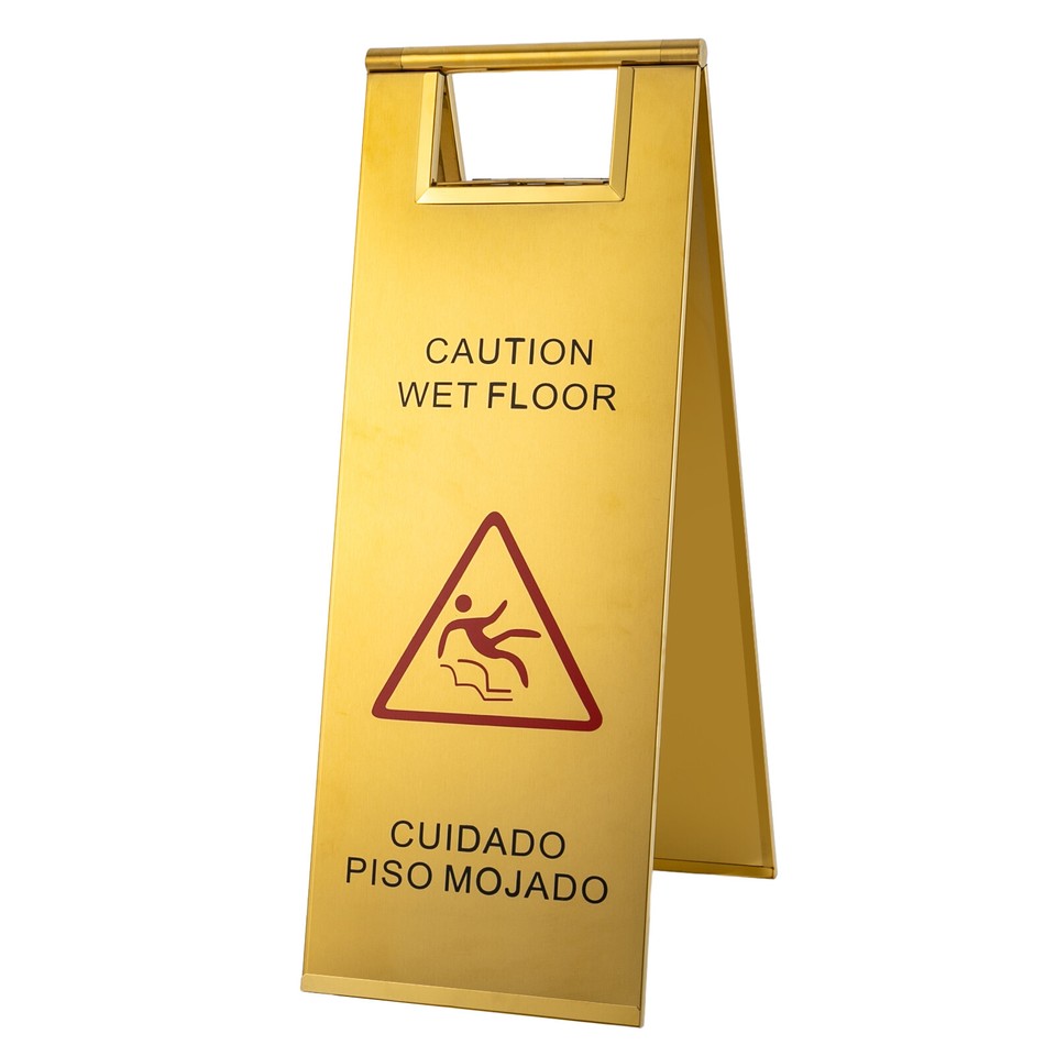 Modern 2 Pcs Stainless Steel Wet Floor Sign Gold Warning Floor Standing ...