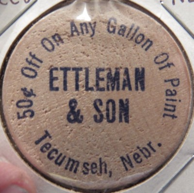 Vintage Ettleman & Son Tecumseh, NE Wooden Nickel - Token Nebraska Nebr ...