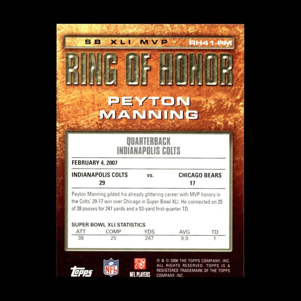 Peyton Manning 2005 Topps Indianapolis Colts #RH41-PM R307 | eBay