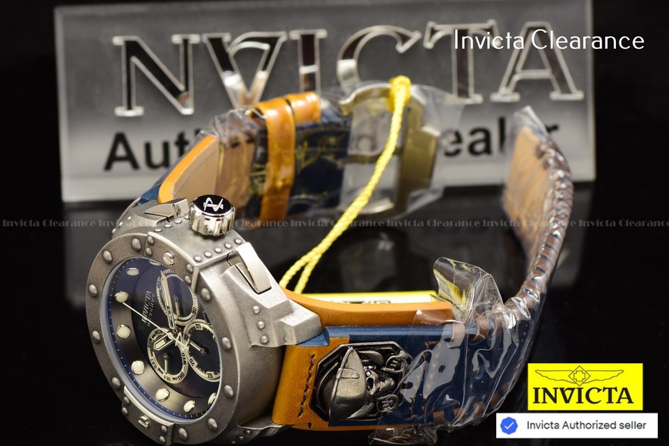 RARE Invicta Mens Reserve 52mm PIRATE SKULL MOP Dial SWISS Brown Tone ...