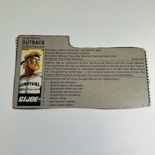 Gi Joe ARAH 1987 Outback File Card, Filecard, trading card | eBay