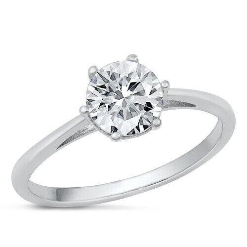 Solitaire Ring Genuine Solid Rhodium Plated Sterling Silver 925 Clear ...