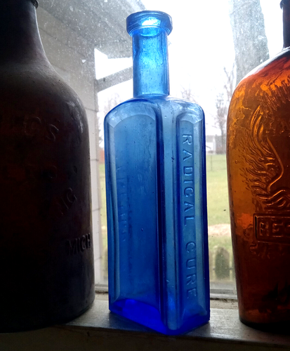 PRETTY COBALT BLUE SANFORD'S RADICAL CURE 1880s POTTER DRUG BOSTON ...