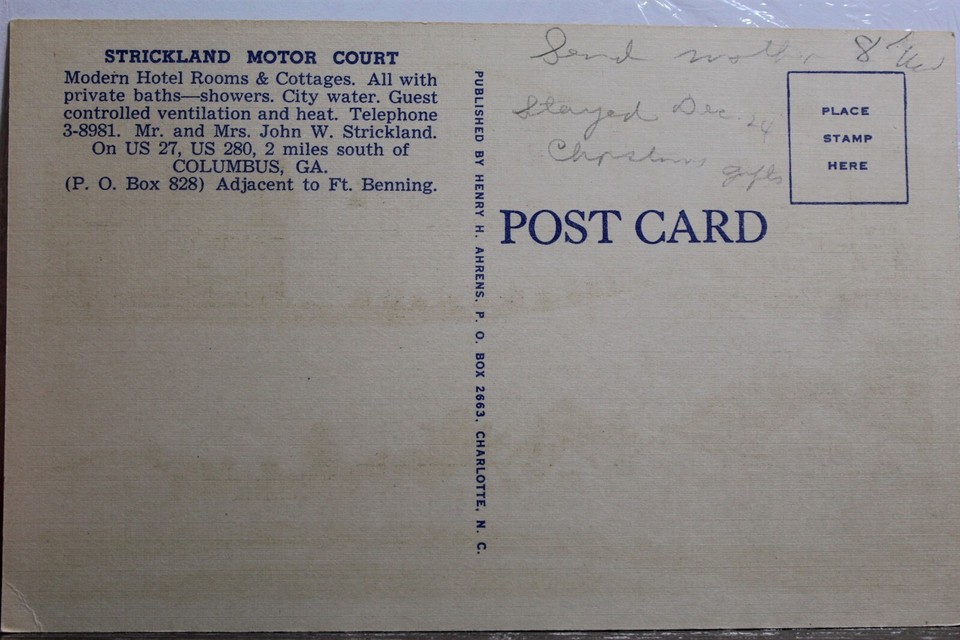 Georgia GA Columbus Strickland Motor Court Postcard Old Vintage Card ...