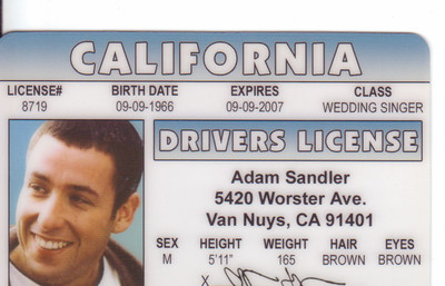 ADam Sandler - Happy Gilmore star - ID card Drivers License | eBay