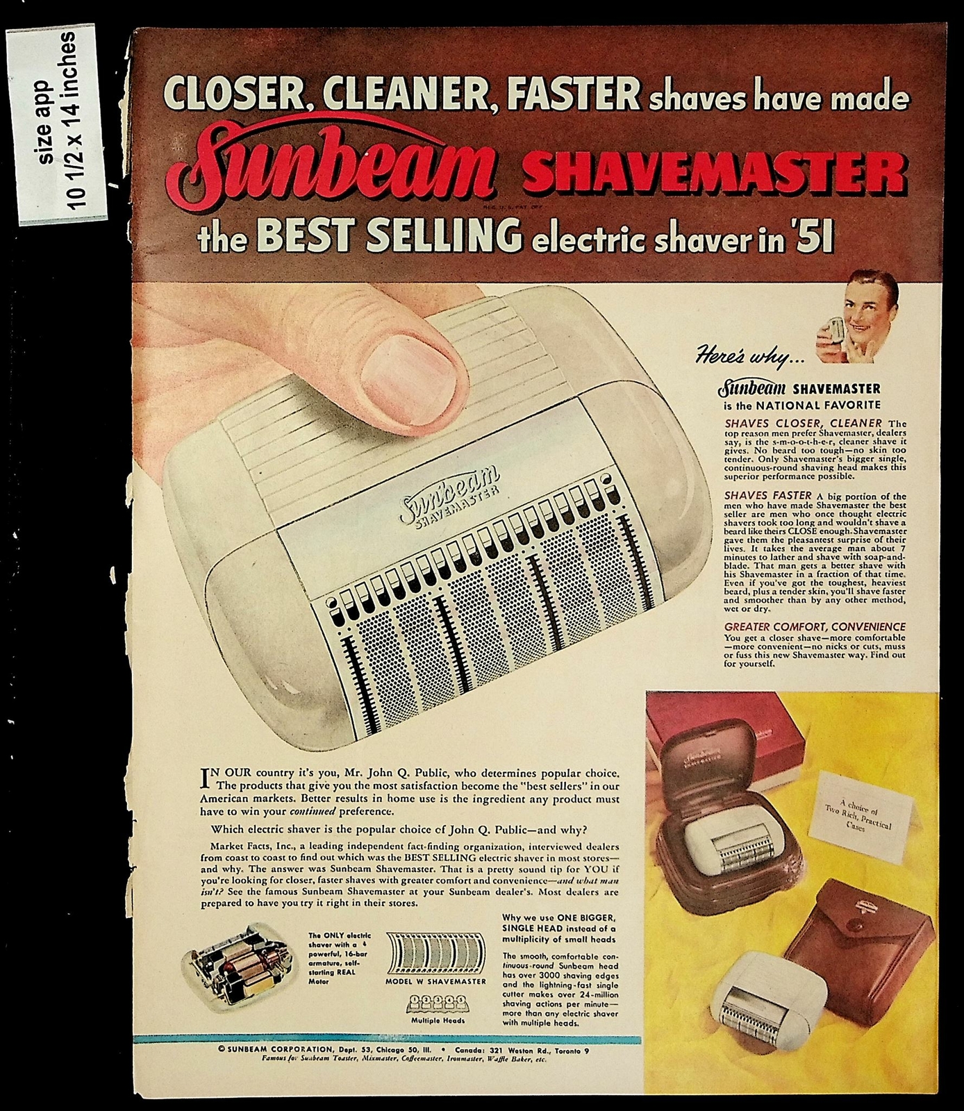 1951 Sunbeam Shavemaster Electric Shaver Vintage Print Ad 13699 | eBay
