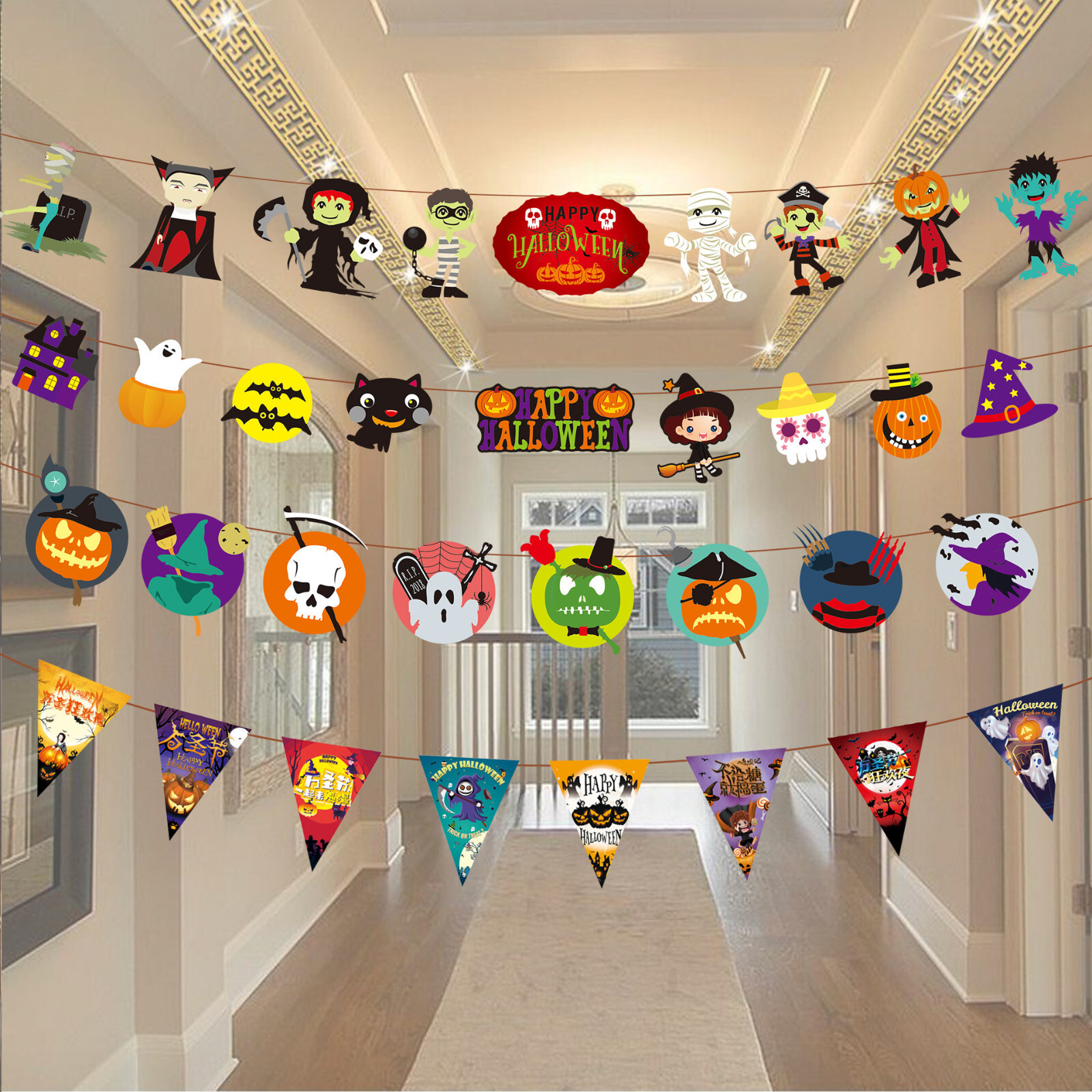 Halloween Pumpkin Hanging paper Bunting Garland Banner Birthday Party ...
