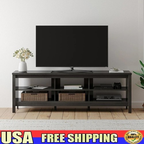 Black TV Stand 75 Inch TV Entertainment Center W/ Open Shelves Storage ...