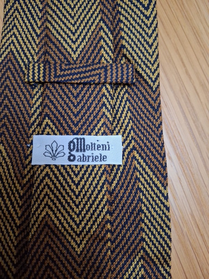 Men Stunning Silk Tie by Molteni Gabriele Brown /Yellow Herring Bone ...