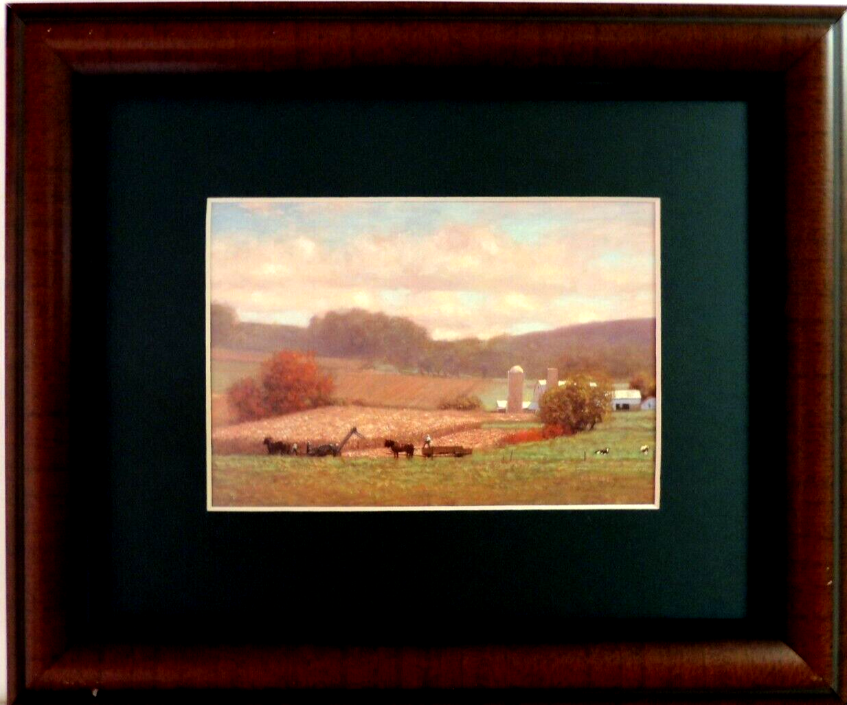 CORN HARVEST PICTURE HORSE AND WAGON RAYMOND KNAUB MATTED FRAMED PRINT ...