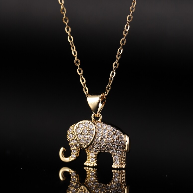 Titanium Gold Elephant Pave Multicolor CZ Pendant Chain Necklace | eBay