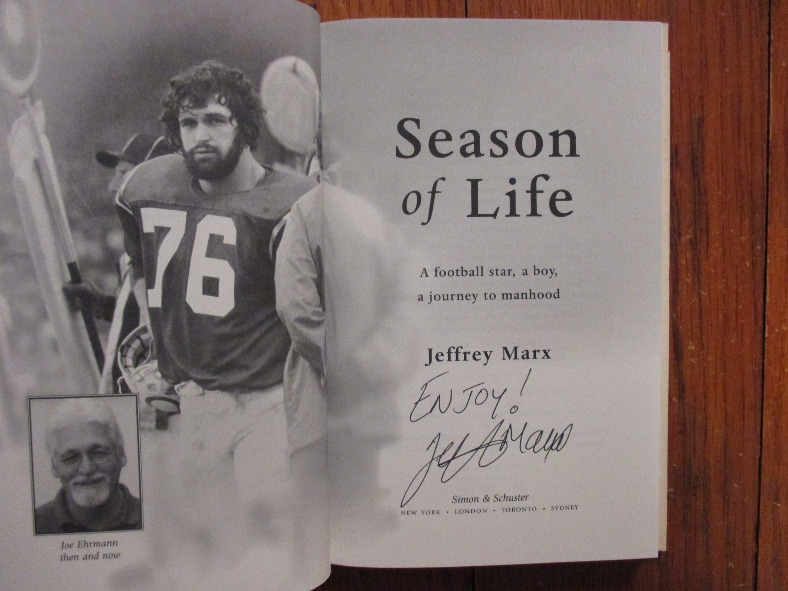 JEFFREY MARX Signed Book("SEASON OF LIFE"(Joe Ehrmann)-2003 Edition ...
