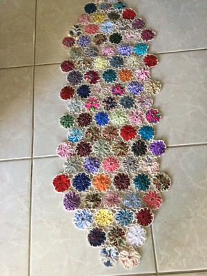Handmade 14”x42”Yo-Yo Crocheted Together Table runner. | eBay