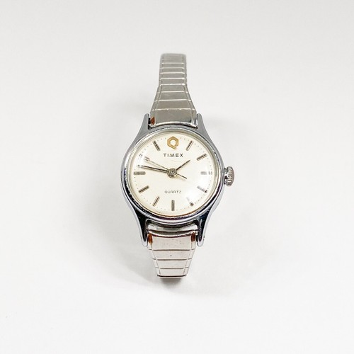 Vintage 1985 Ladies TIMEX Q 31324 Classic Silver Tone Petite Dress ...