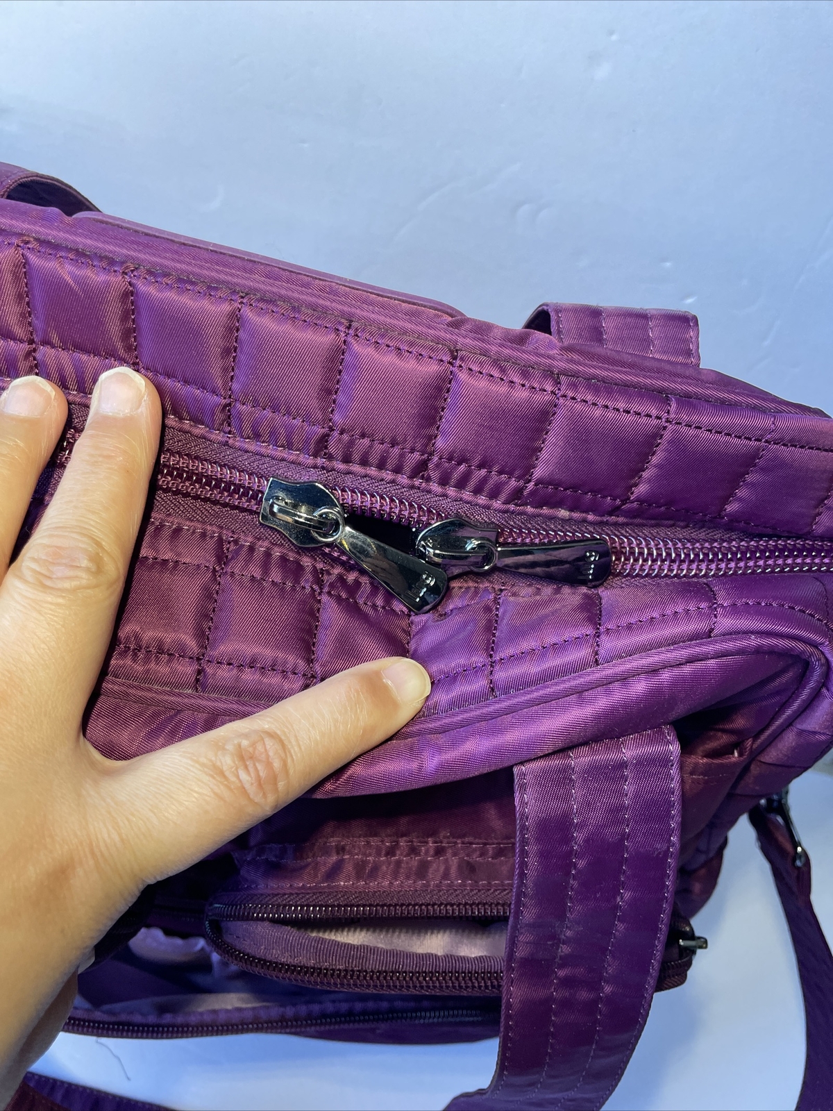 Lug Puddle Jumper Tote Bag Purple Plum Large Quilted Overnight Gym Bag ...
