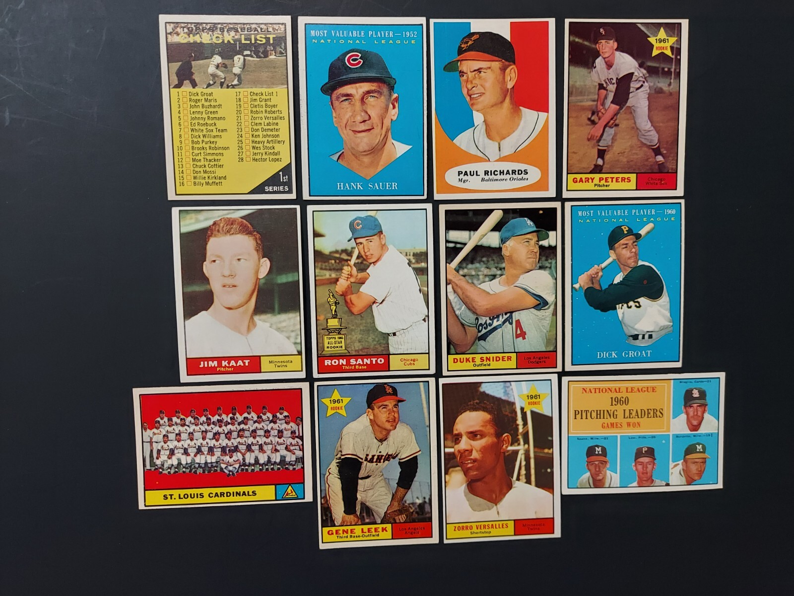 Lot of 20 DIFFERENT 1961 Topps Baseball Cards: Ron Santo RC, Duke ...