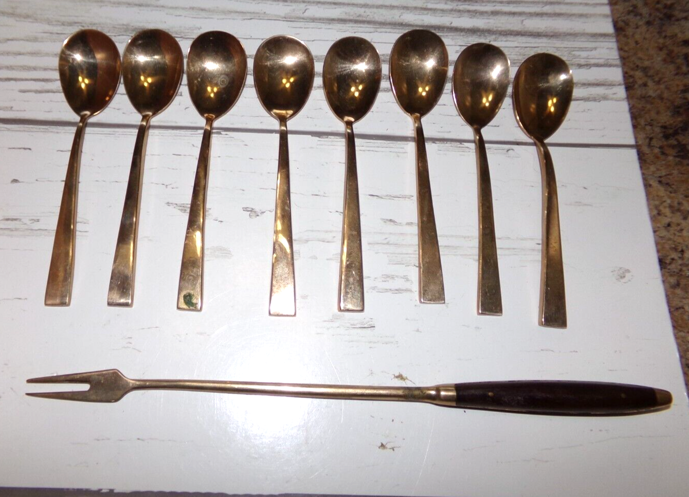Vintage Brass Silverware Set w/Wood Thailand 12 Person, 165 Pieces & 3 ...